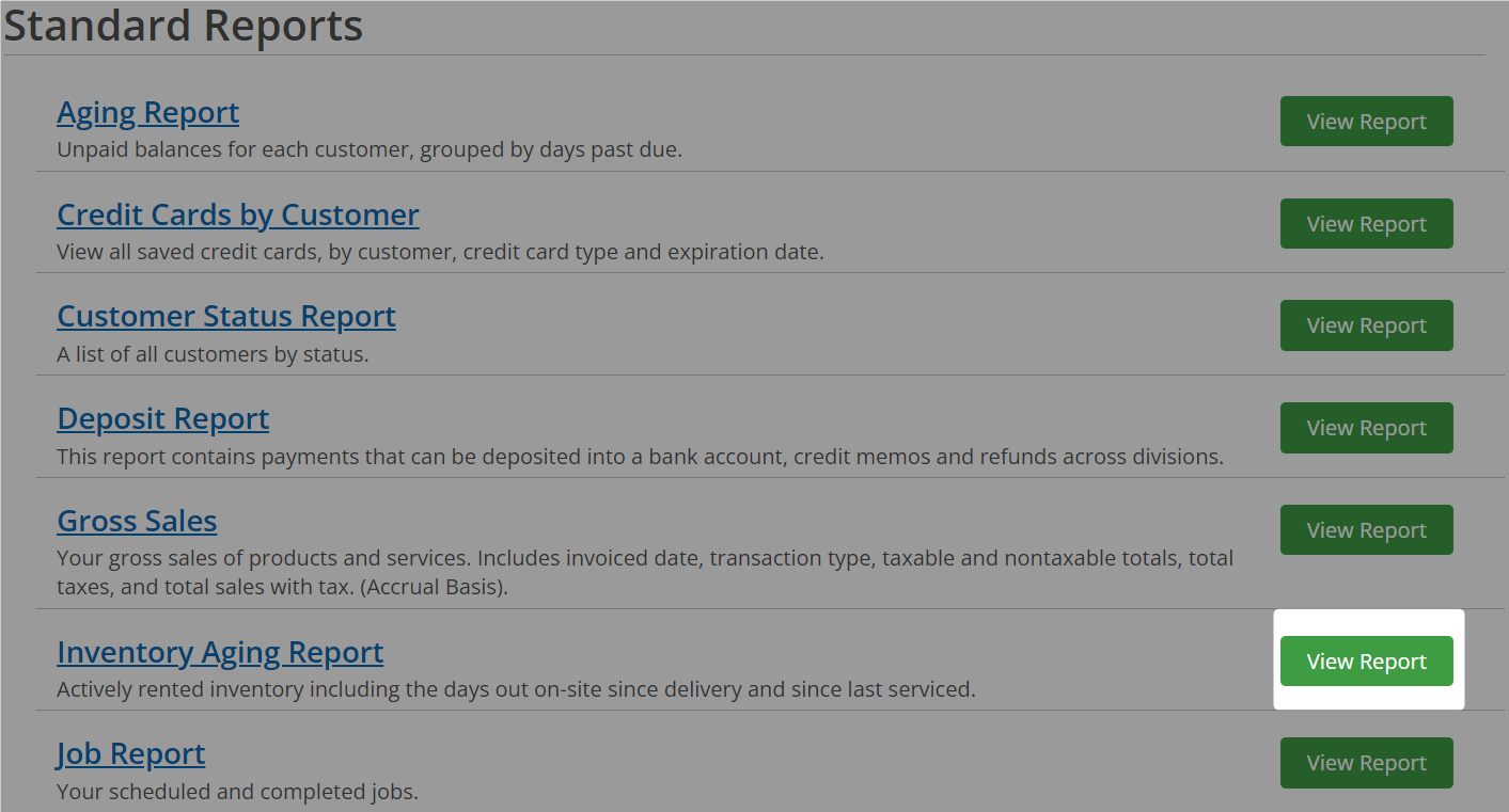 Inventory Aging Report – ServiceCore
