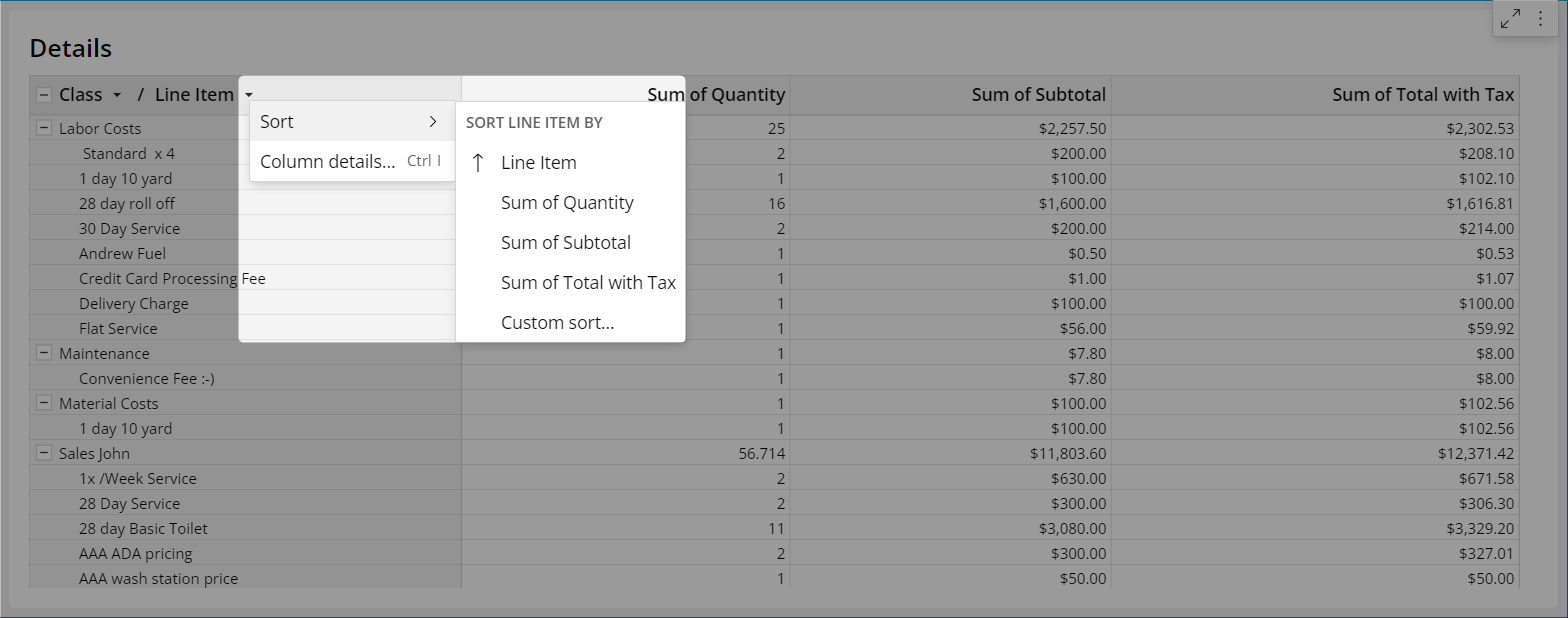 Sales by Invoice Line Items by Class Report – ServiceCore