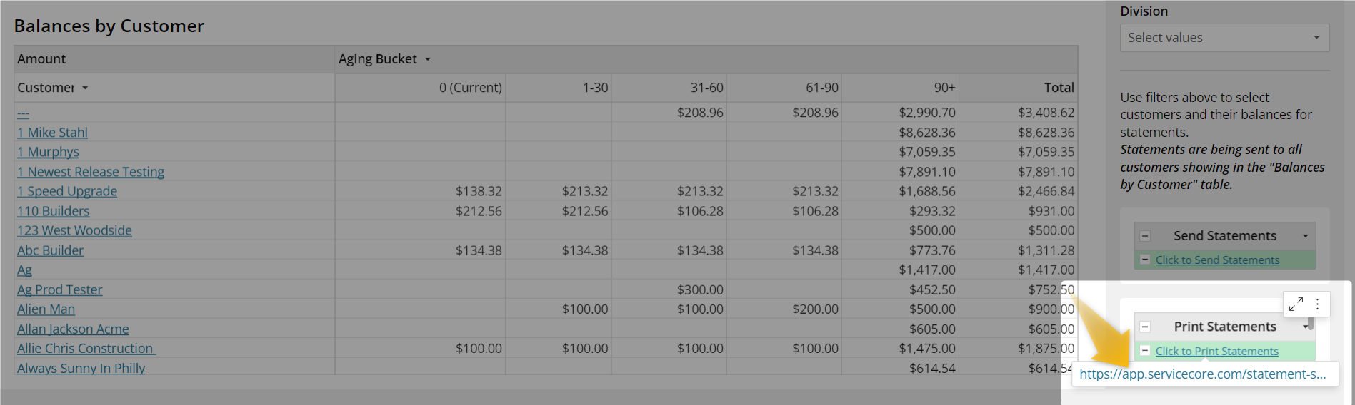 Aging Report – ServiceCore