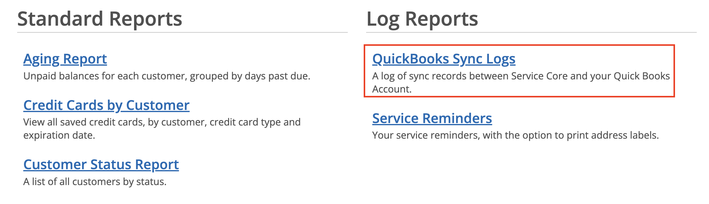 Quickbooks Online Sync Logs – ServiceCore