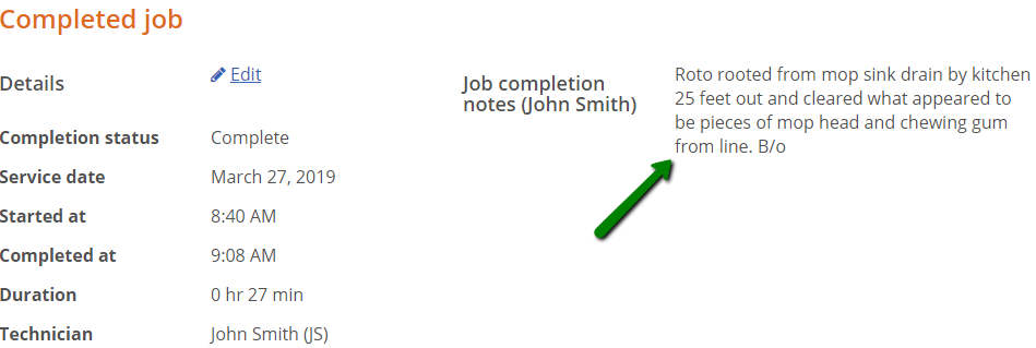 View Job Completion Notes – ServiceCore