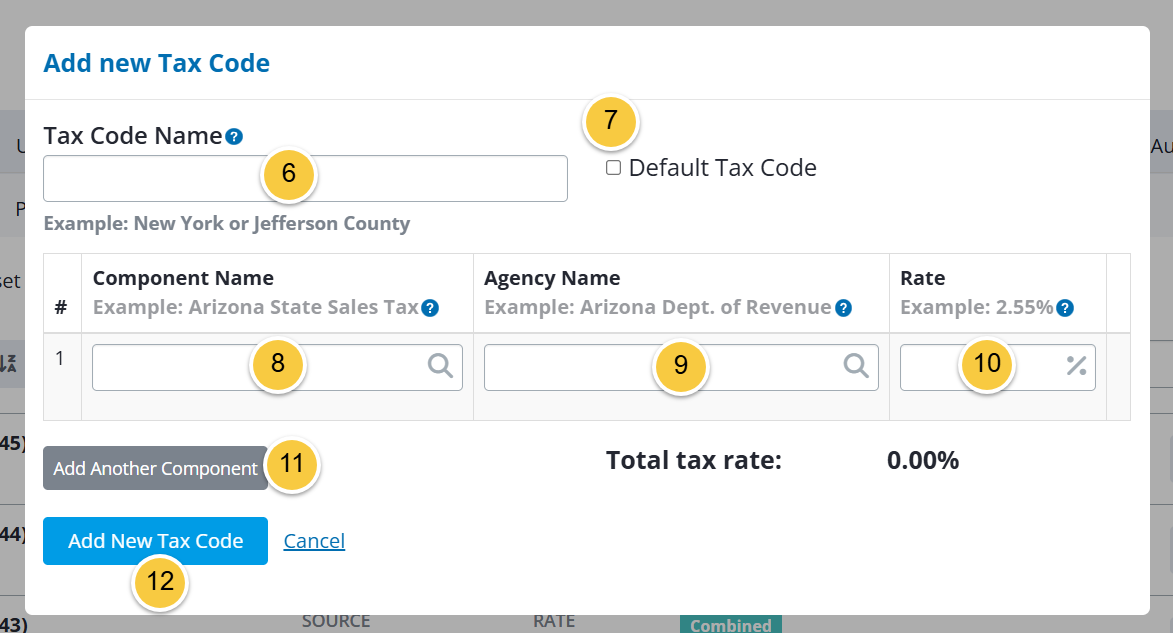 Add Tax Codes – ServiceCore