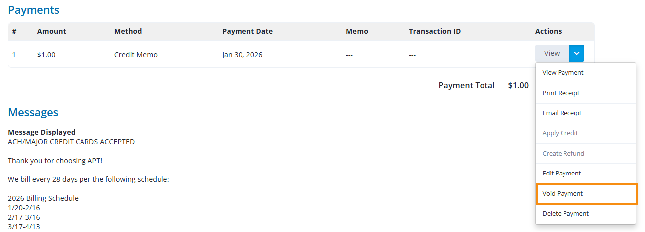 Edit, Void, and Delete Payments – ServiceCore