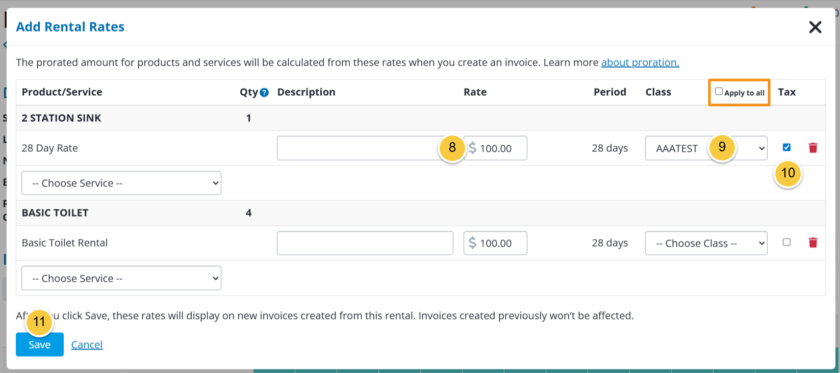 Add Rental Rates to a Rental – ServiceCore