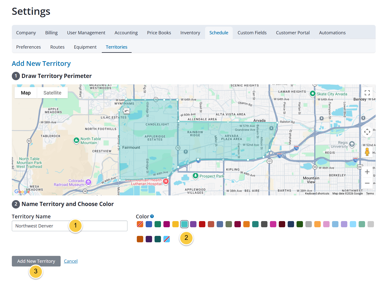 Add a Territory – ServiceCore