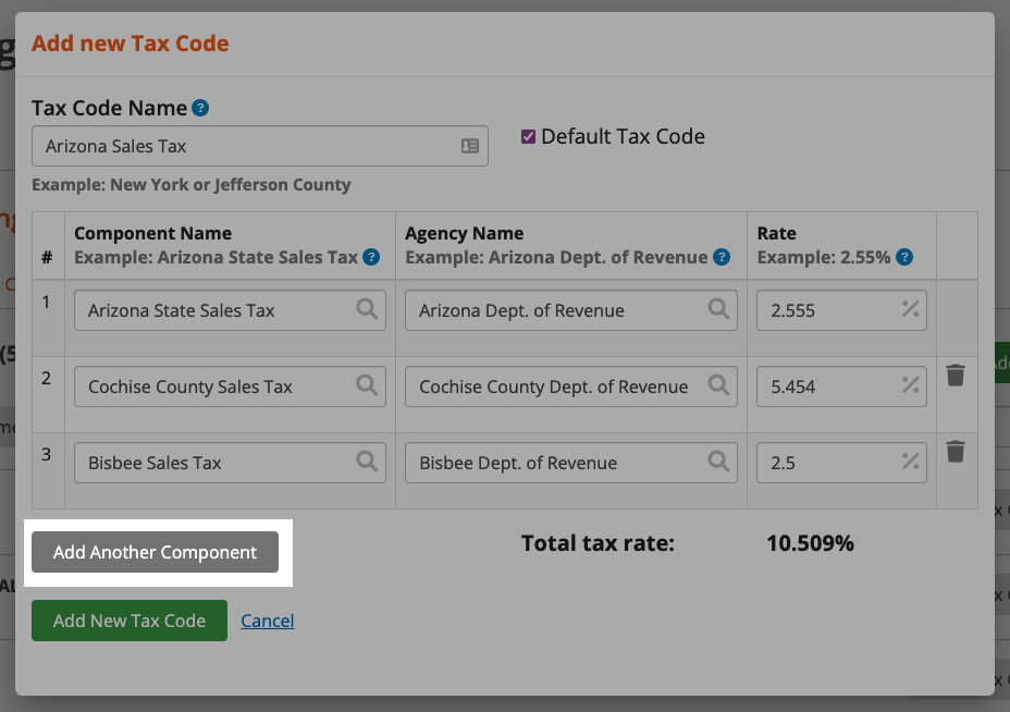 Add Tax Codes ServiceCore